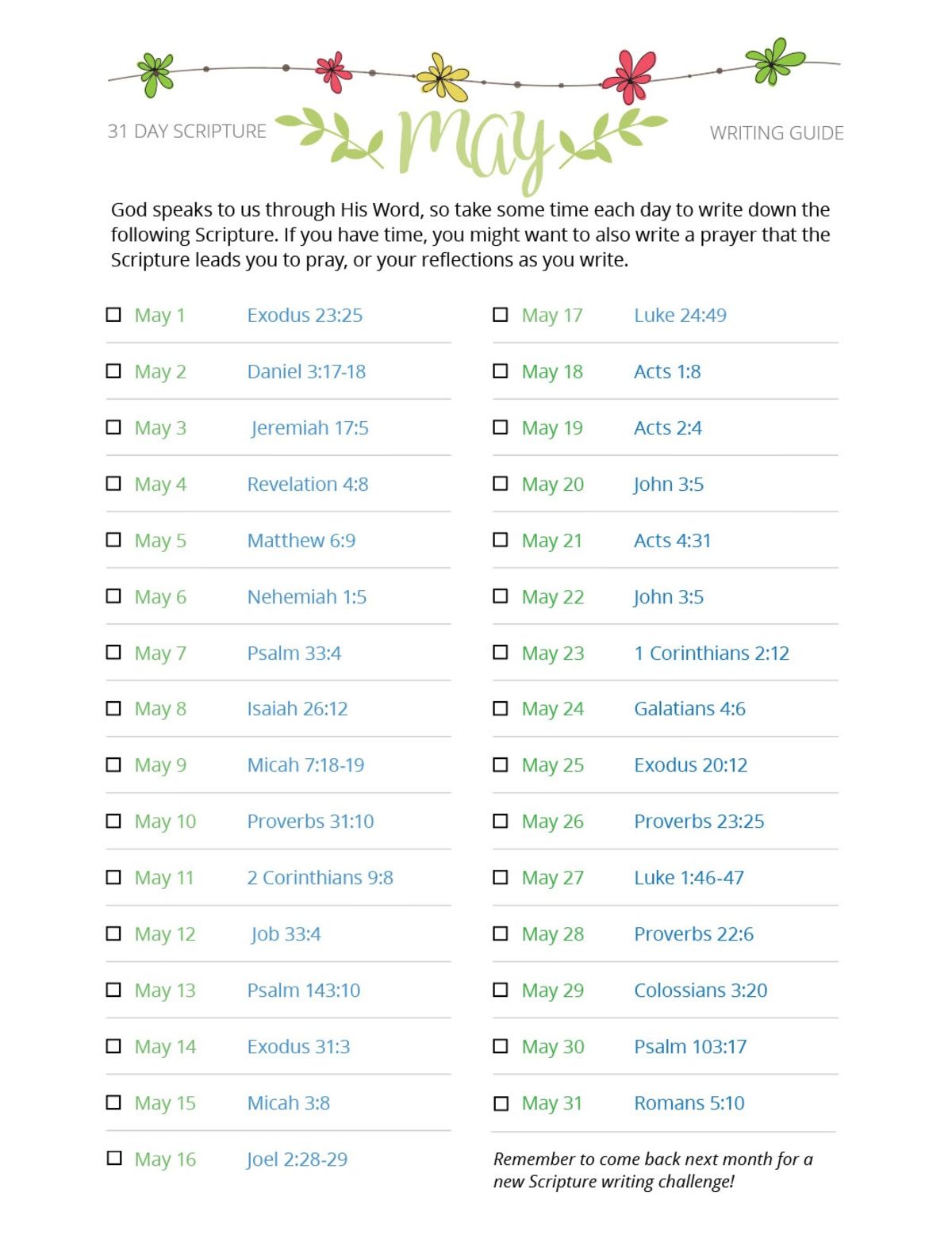 May Scripture Writing Guide - Download Free Printable! | iBelieve.com