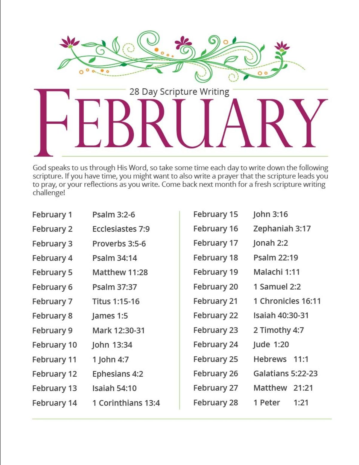 February Scripture Writing Plan Download Free Printable February Scripture Writing Plan Download Free Printable