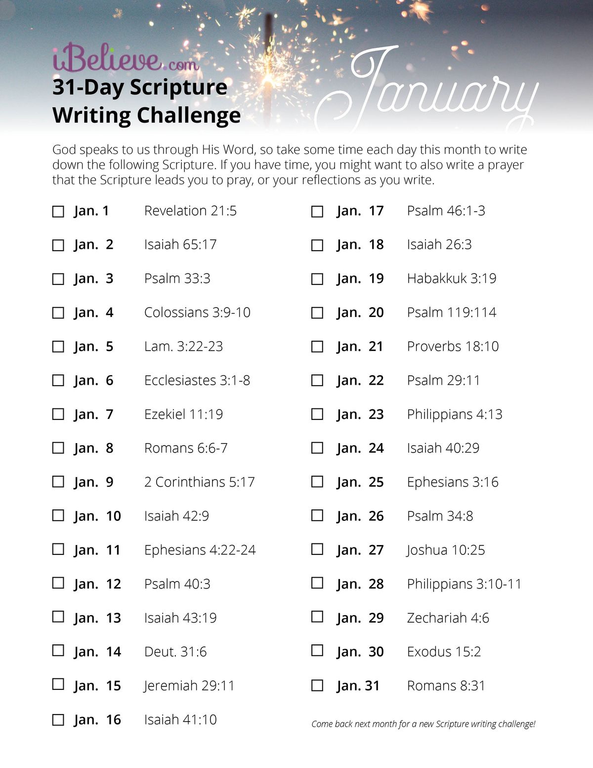 January Scripture Writing Guide - Download Free Printable! | iBelieve.com