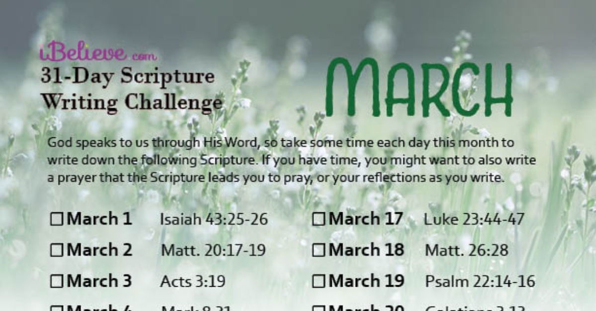 March Scripture Writing Guide (2020) | iBelieve.com